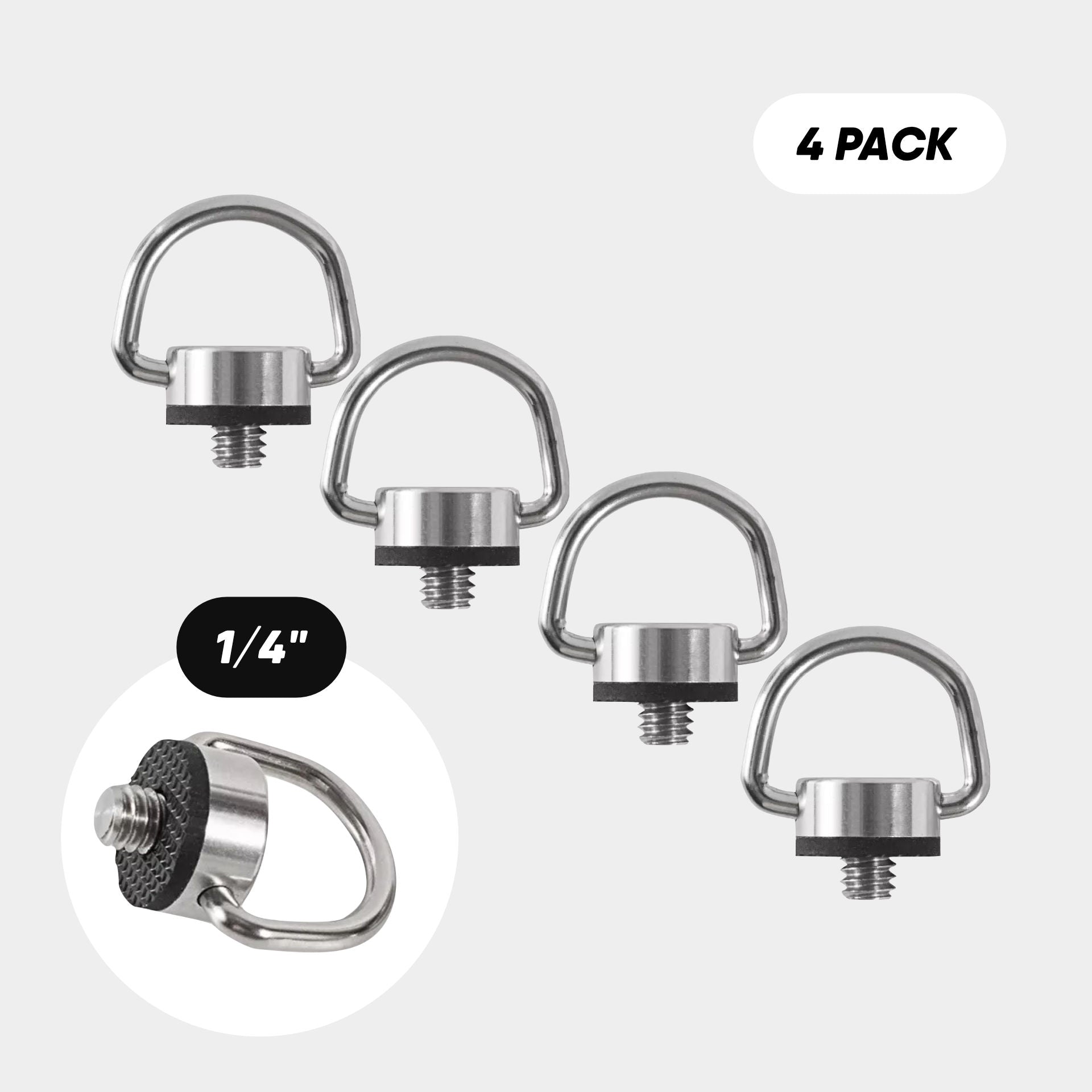 1/4" D-Ring Camera Screw 4-Pack for Equipment Carts, Cages & Cameras